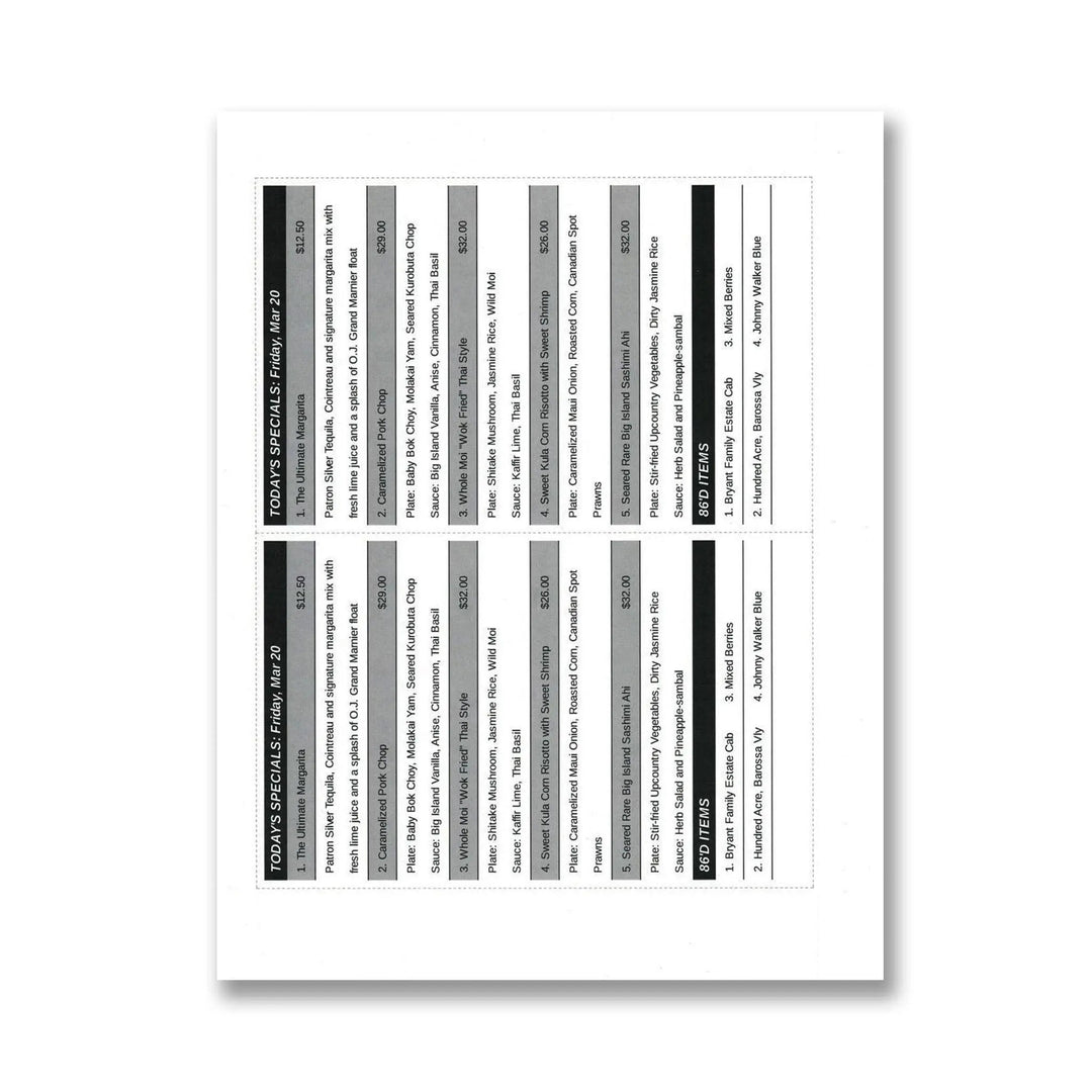 Waiter Wallet Sr. Sheets to Print our Restaurant Templates