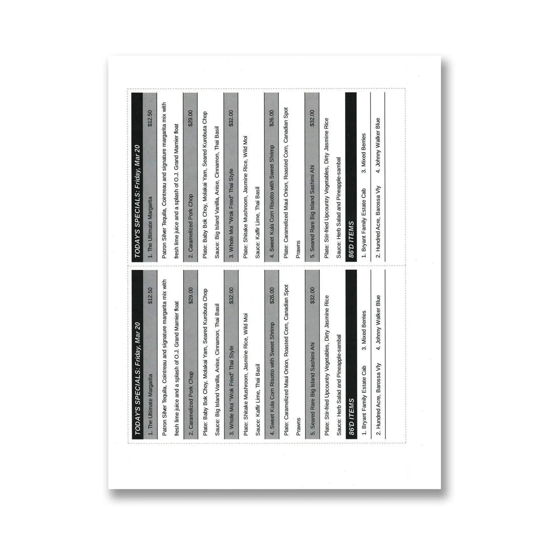Waiter Wallet Sr. Sheets to Print our Restaurant Templates