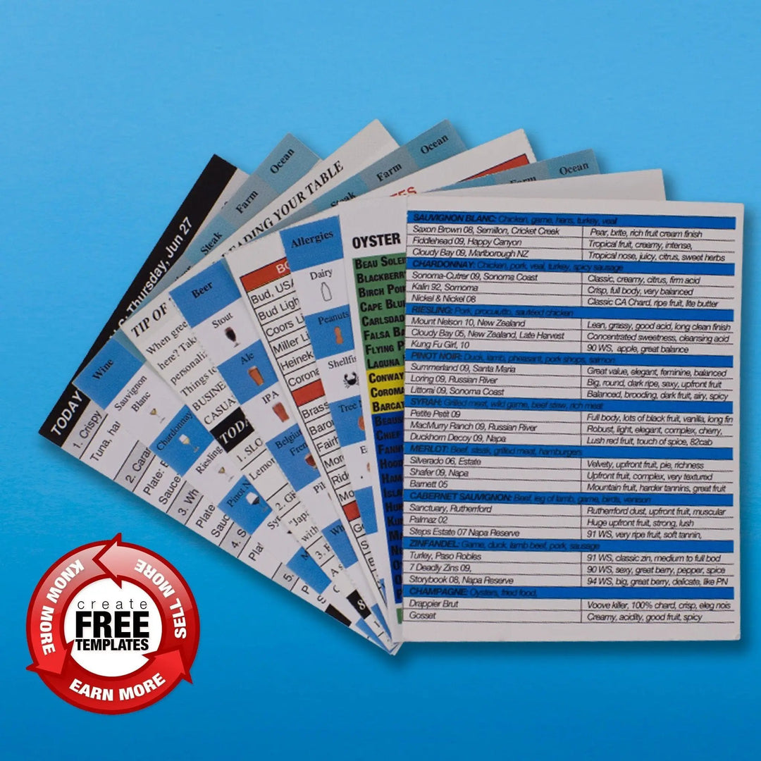 Waiter Wallet Sr. Sheets to Print our Restaurant Templates